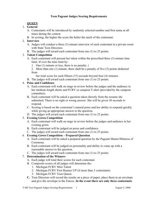 Teen Pageant Judges Scoring Requirements 