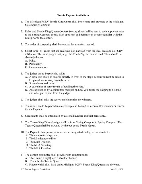 Teenie Pageant Guidelines ...