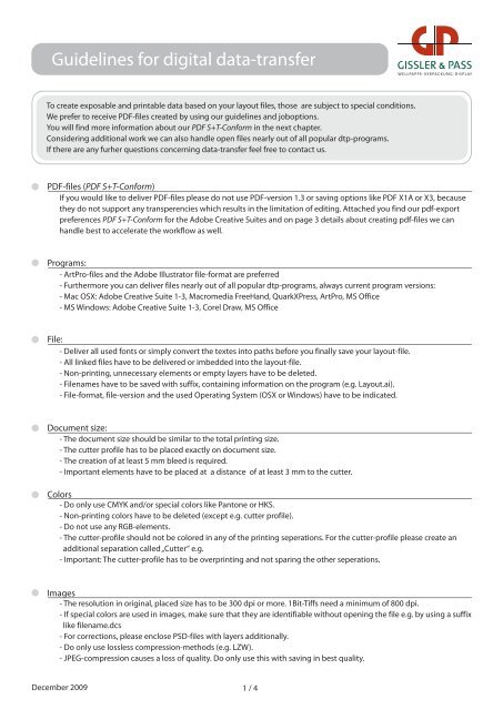 Technical guidelines for supplying data for offset-printing. (English)