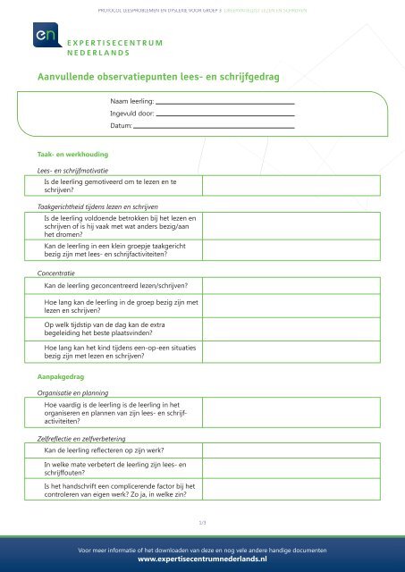 observatielijst lezen en schrijven.indd - Masterplan Dyslexie