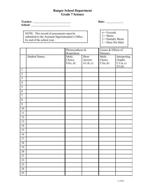 Grade 7 Science Notebook - Bangor School System