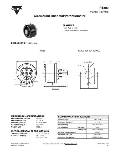 RT500 Wirewound Rheostat/Potentiometer