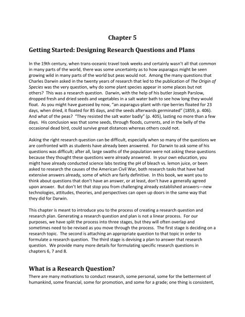 Chapter 5 Getting Started: Designing Research Questions and Plans