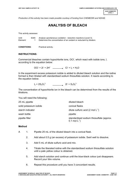 ANALYSIS OF BLEACH - Chemteach