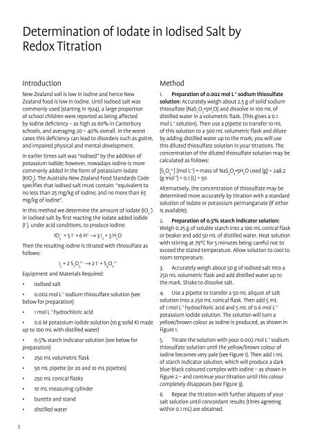 Determination of Iodate in Iodised Salt by Redox Titration - Chemteach