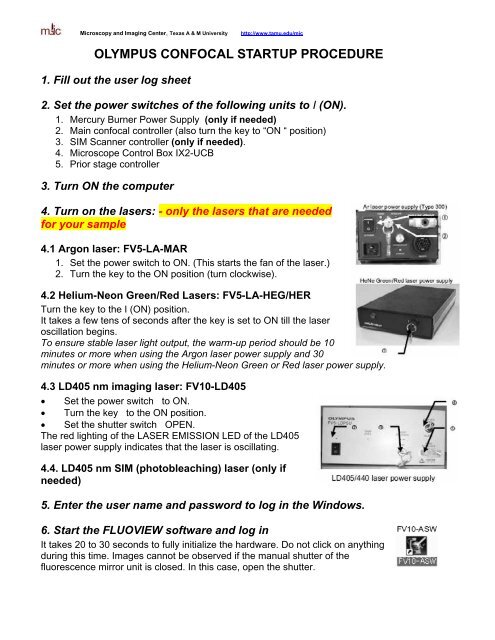 olympus confocal startup procedure - Microscopy and Imaging Center
