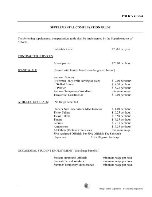 Supplemental Compensation Guide - Bangor School System