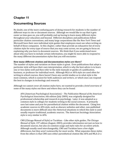 Chapter 11 Documenting Sources