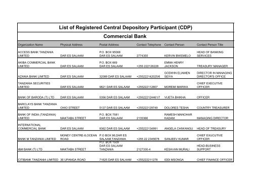 List of Registered Central Depository Participant ... - Bank of Tanzania