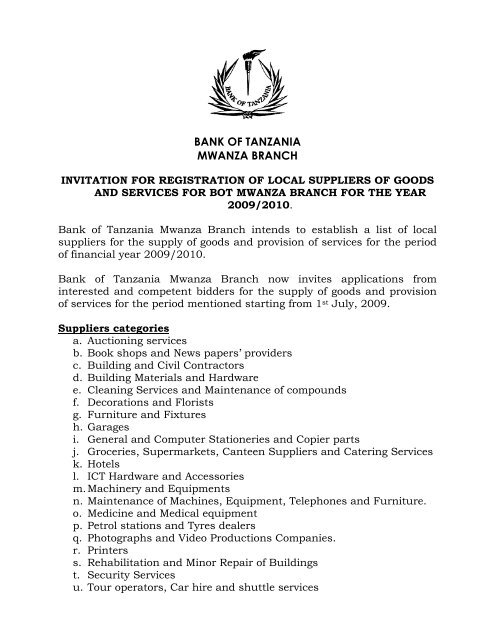 BANK OF TANZANIA MWANZA BRANCH