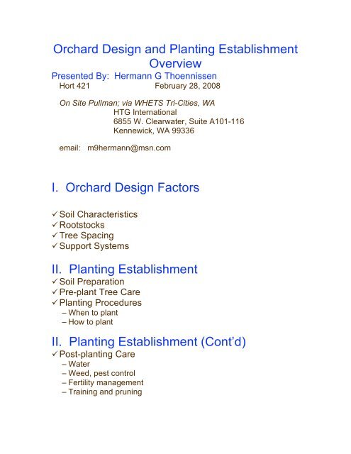 Orchard Design and Planting Establishment Overview I. Orchard ...
