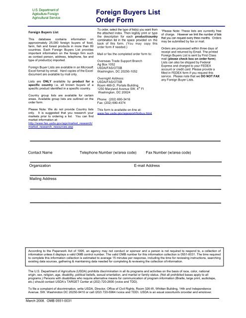 Foreign Buyers List Order Form - U.S. Department of Agriculture