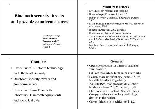 Bluetooth security threats and possible countermeasures
