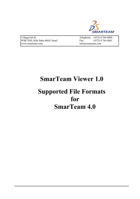 SmarTeam Viewer 1.0 Supported File Formats - Alerka Inc.