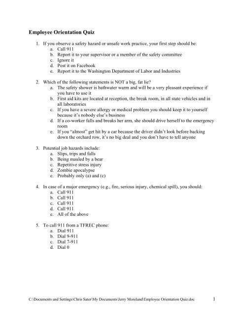 Employee Orientation Quiz