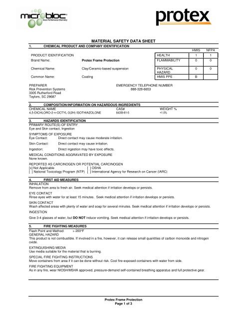 Protex Frame Protection MSDS