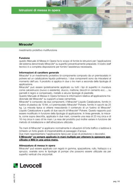 Miracote® Istruzioni di messa in opera - Levocell
