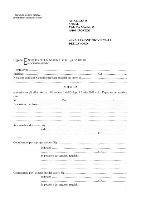 facsimile modello notifica