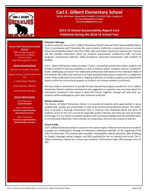 Carl E. Gilbert Elementary School - Buena Park School District