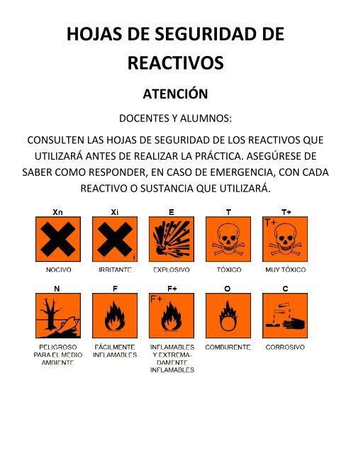 HOJAS DE SEGURIDAD DE REACTIVOS