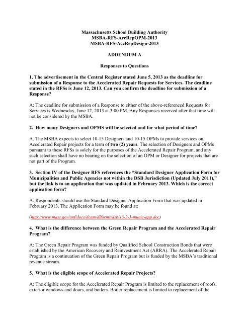 View Addendum - Massachusetts School Building Authority