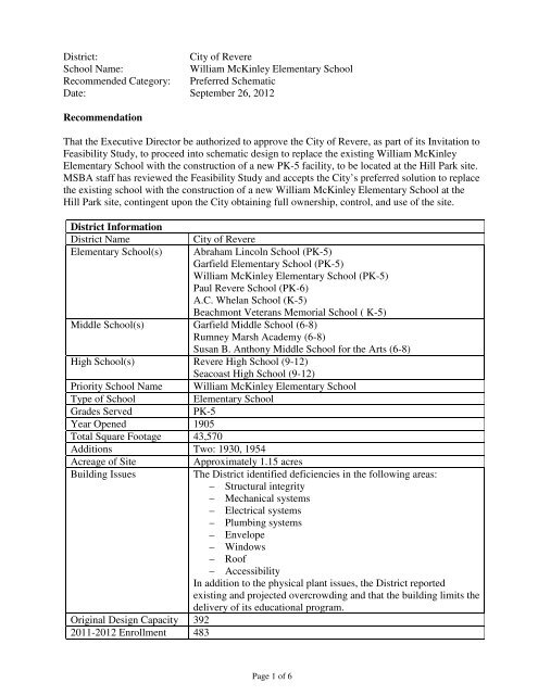 Revere - Massachusetts School Building Authority