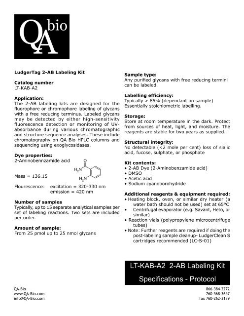 LT-KAB-A2 2-AB Labeling Kit Specifications - Protocol - QA-Bio