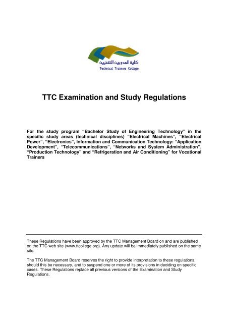 TTC Examination and Study Regulations - Technical Trainers College