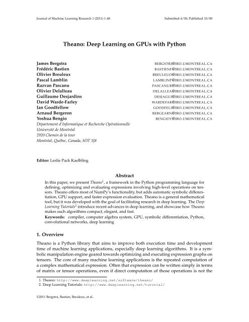 Theano: Deep Learning on GPUs with Python - Big Learning