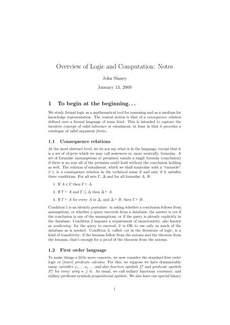 Overview Of Logic And Computation Notes