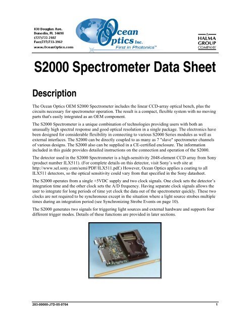 S2000 Spectrometer Data Sheet - Ocean Optics