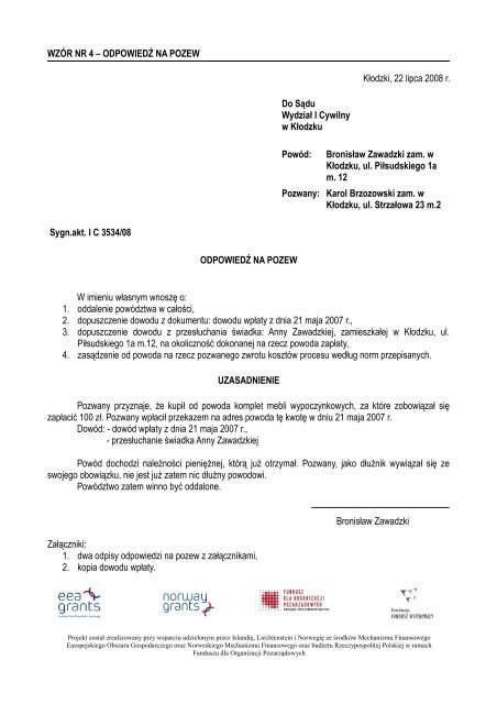 4. OdpowiedÅº na pozew/odpowiedÅº na pozew (OP)