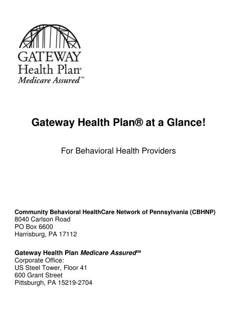 Gateway Health PlanÂ® at a Glance! - CBHNP