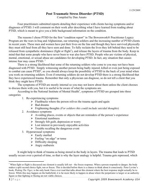 Post Traumatic Stress Disorder (PTSD) - Bowtech