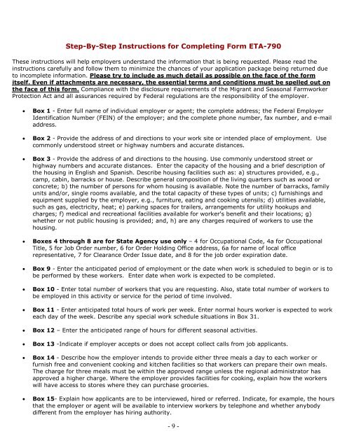 - 9 - Step-By-Step Instructions for Completing Form ETA-790