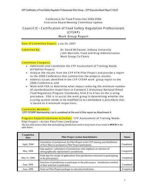 Report - Conference for Food Protection