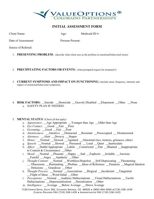 Initial Client Assessment Form PDF - Colorado Health Partnerships