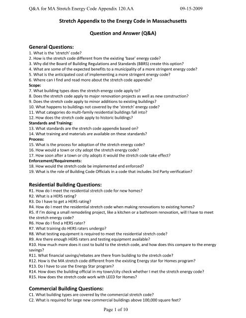 Summary of Stretch Energy Code in Massachusetts - Town of Sudbury