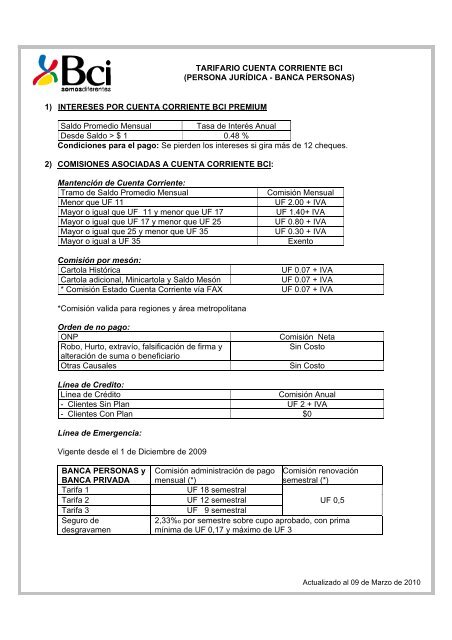 1) INTERESES POR CUENTA CORRIENTE BCI PREMIUM Saldo ...