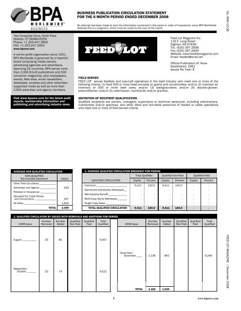 business publication circulation statement for ... - Feedlot Magazine