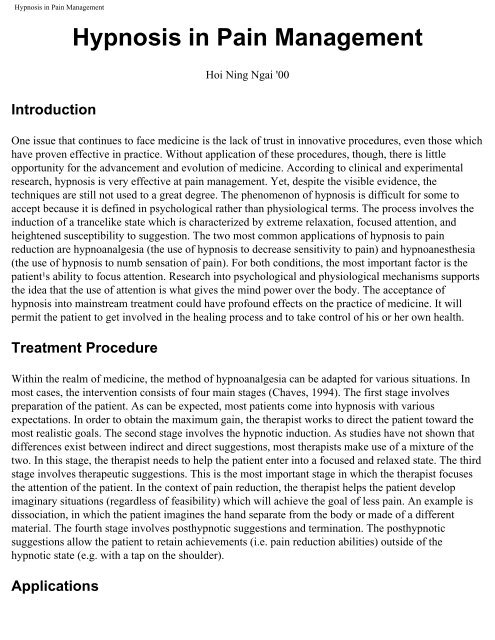 Hypnosis in Pain Management