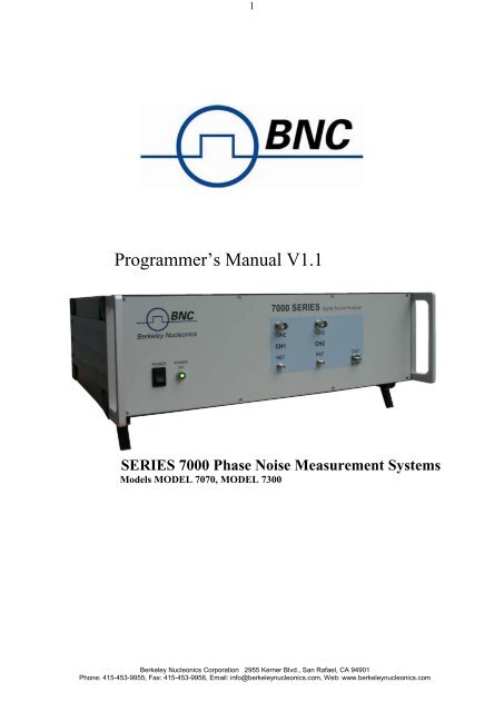 Programmer's Manual - Berkeley Nucleonics Corporation