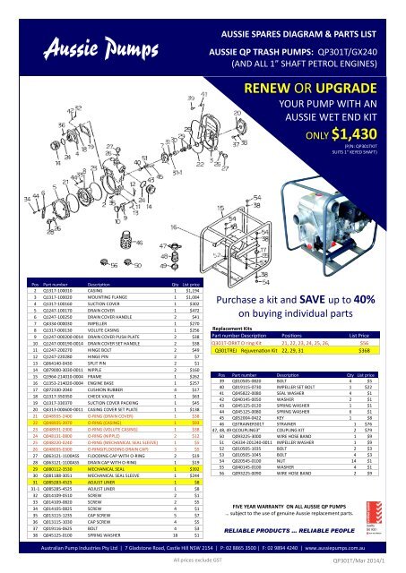 spares QP301T - Aussie Pumps