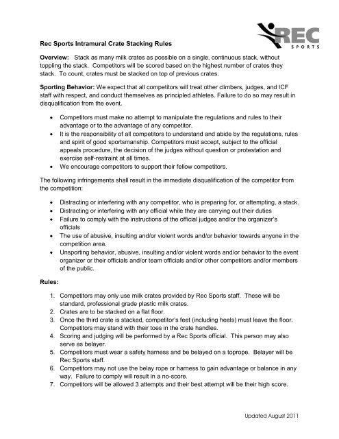 Rec Sports Intramural Crate Stacking Rules