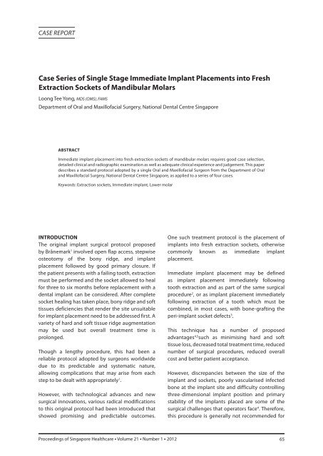 Case Series of Single Stage Immediate Implant Placements into ...