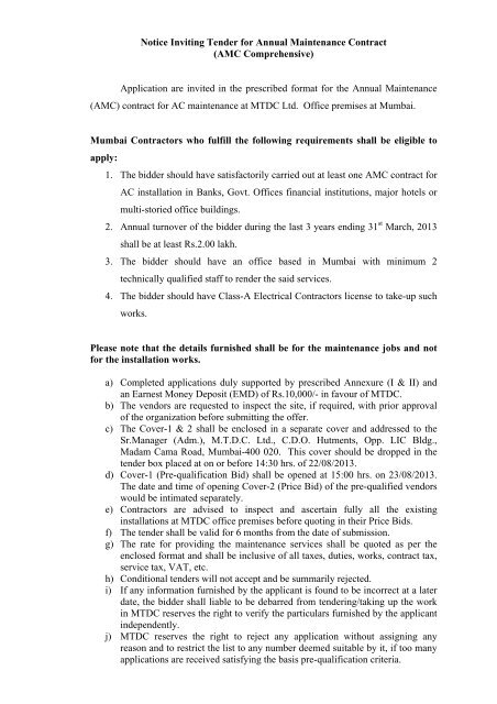 Notice Inviting Tender for Annual Maintenance Contract (AMC ...