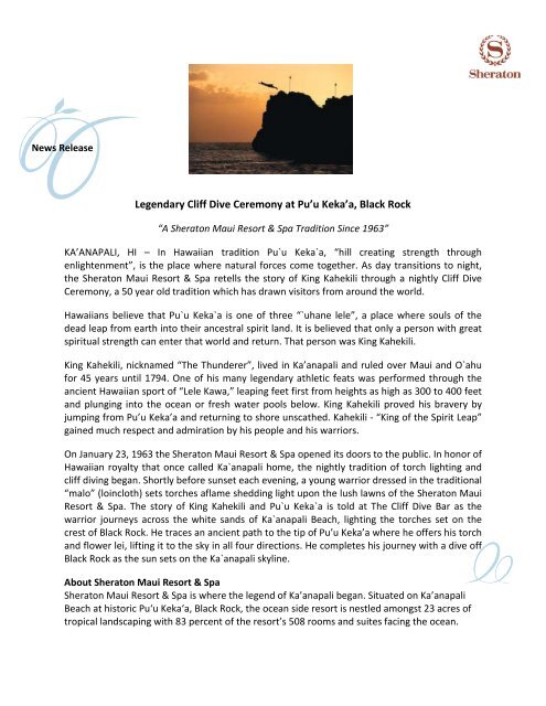 Legendary Cliff Dive Ceremony at Pu'u Keka'a ... - Sheraton Maui