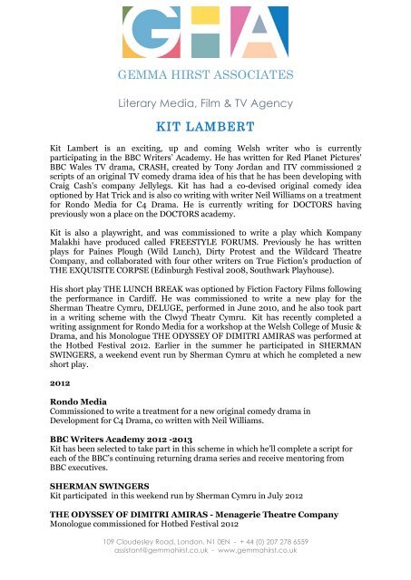 GEMMA HIRST ASSOCIATES KIT LAMBERT
