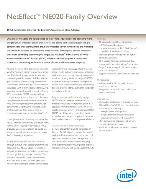 NetEffect™ NE020 Family Overview