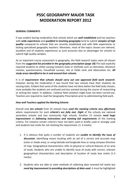 PSSC GEOGRAPHY MAJOR TASK MODERATION REPORT 2012